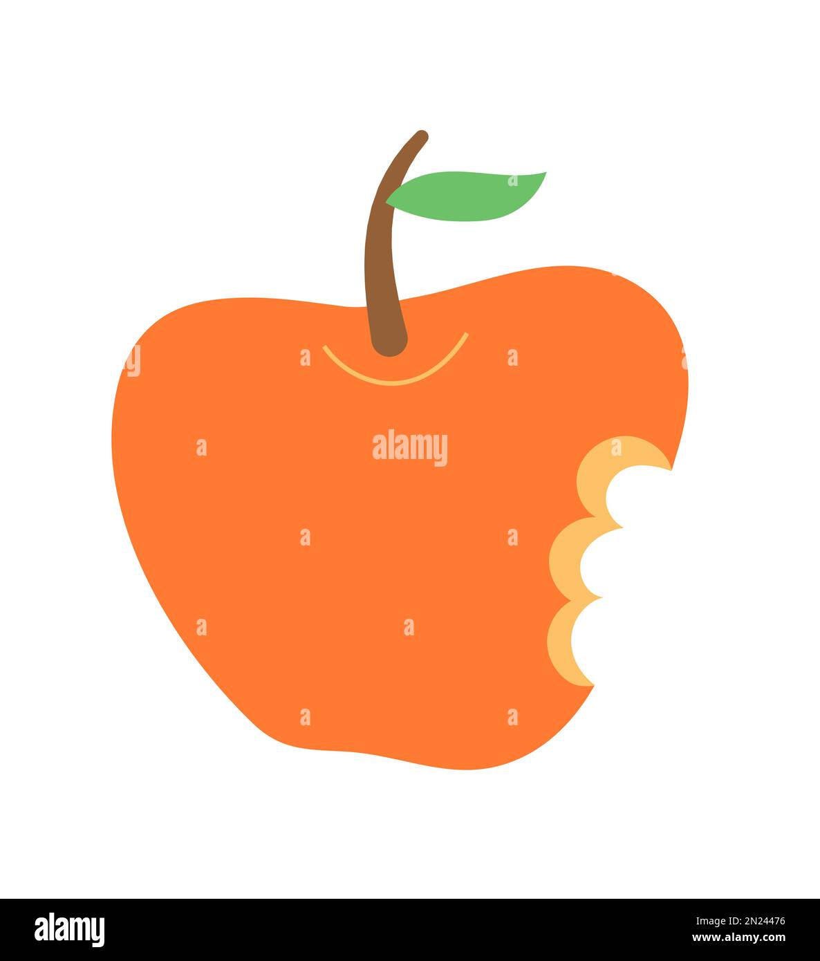 Bitten apple icon in flat style. Apple with leaf in hand drawn Stock ...