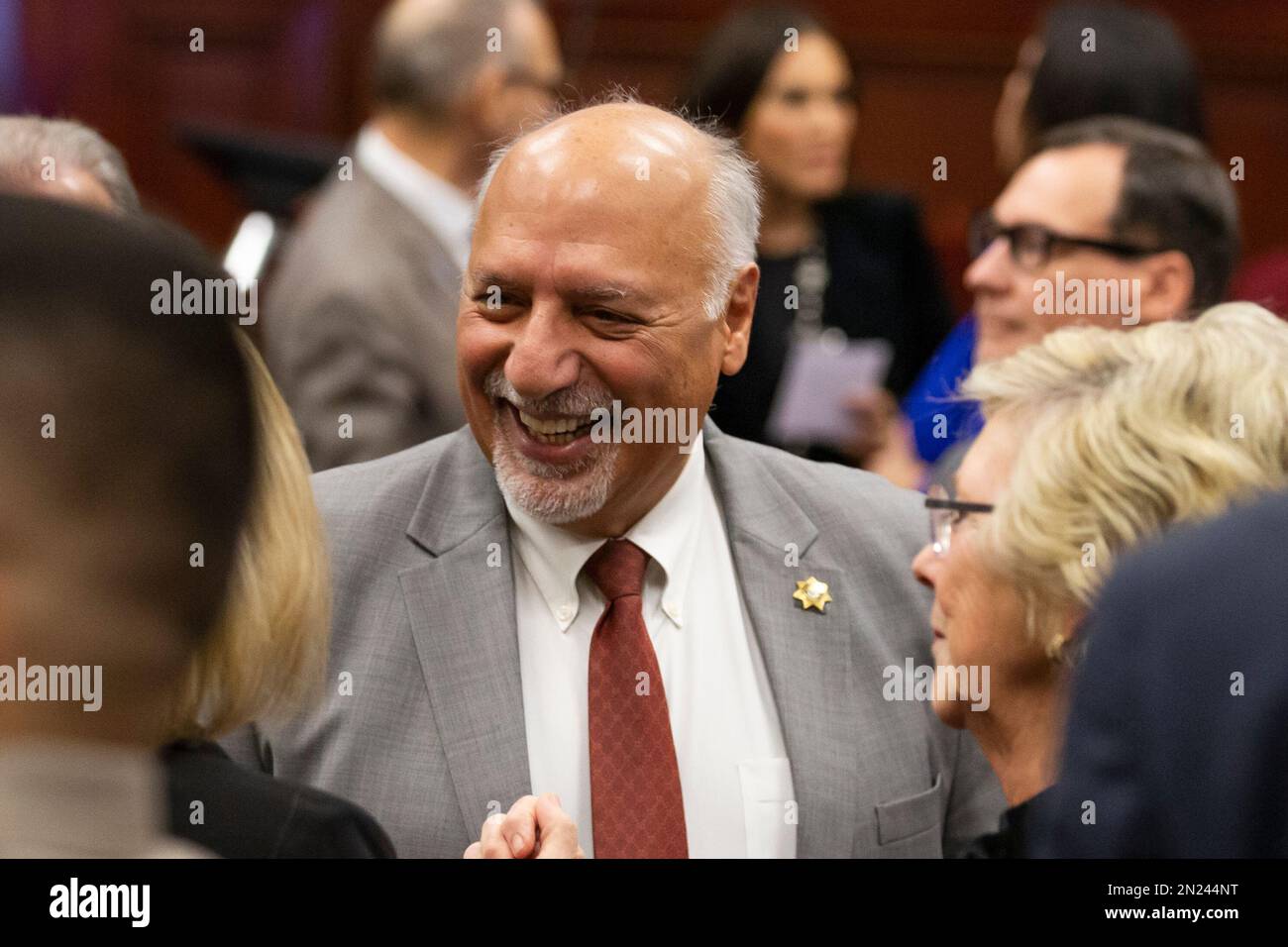 Nevada Lt. Gov. Stavros Anthony laughs during the opening of the 82nd ...