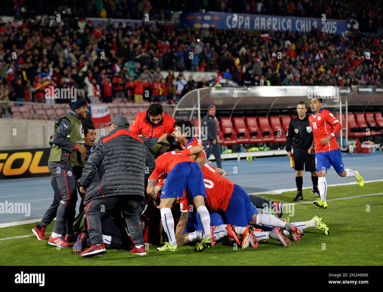 Chile's players celebrate after scoring their goal during a Copa ...
