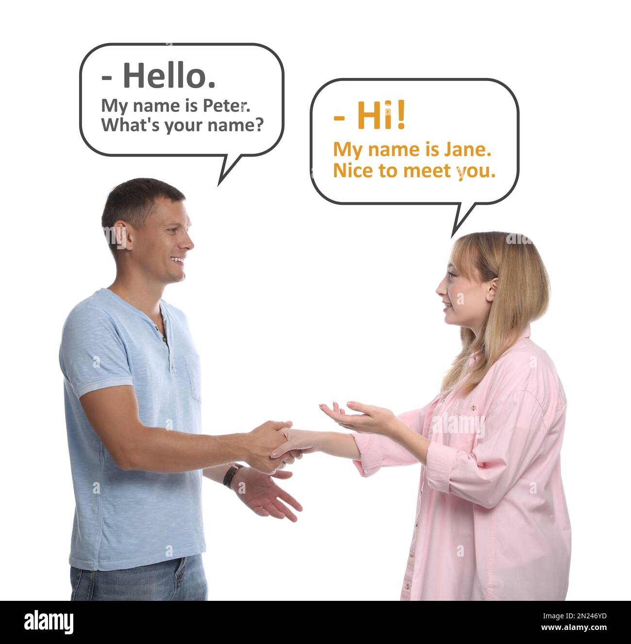 Man and woman talking on white background. Dialogue balloons with ...