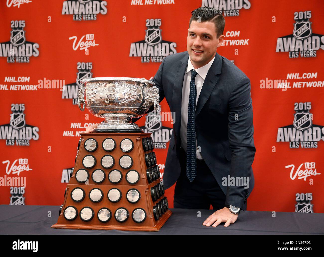 Dallas Stars' Jamie Benn poses with the Art Ross trophy after winning ...