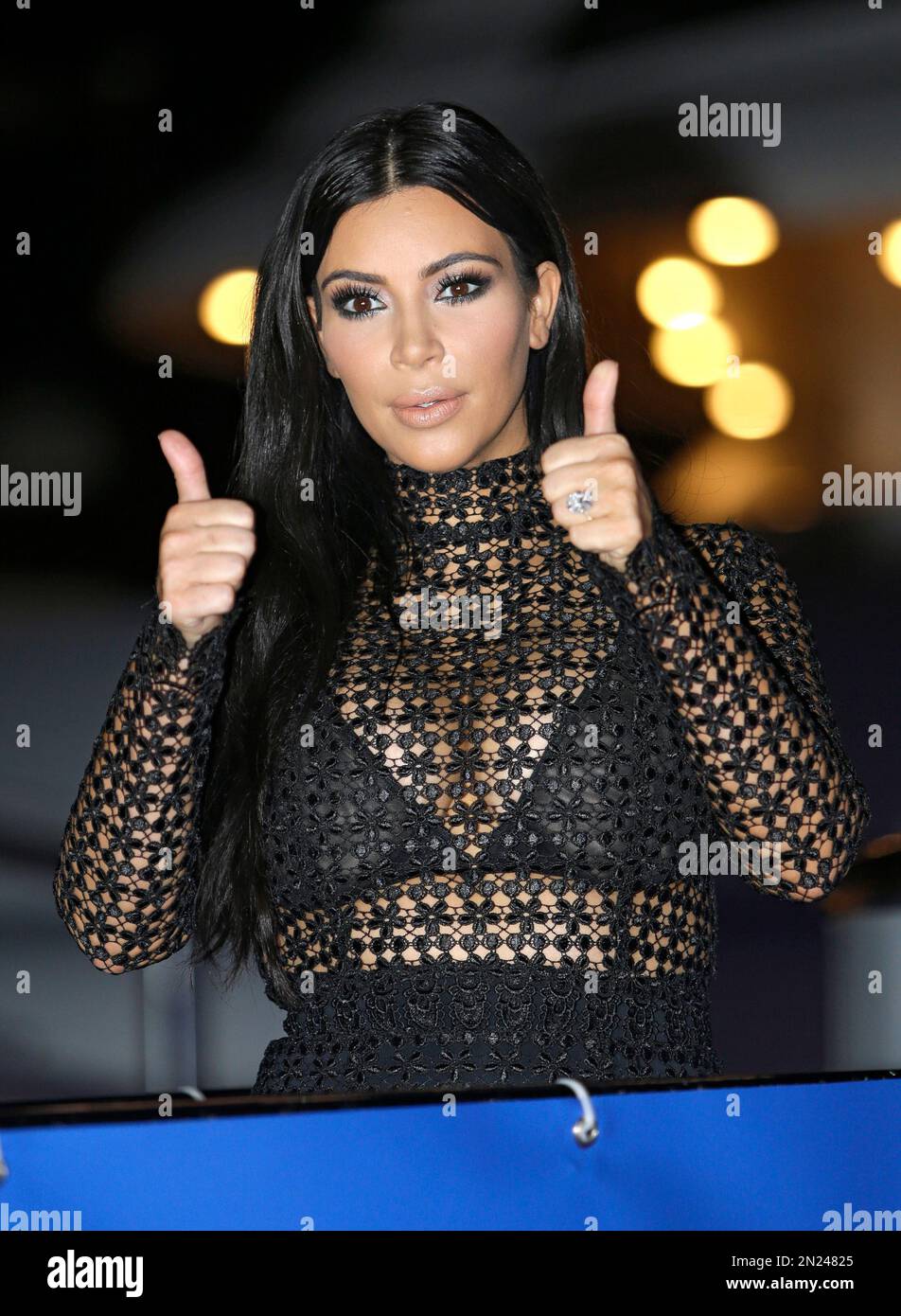 US television personality Kim Kardashian gestures, during a photocall ...