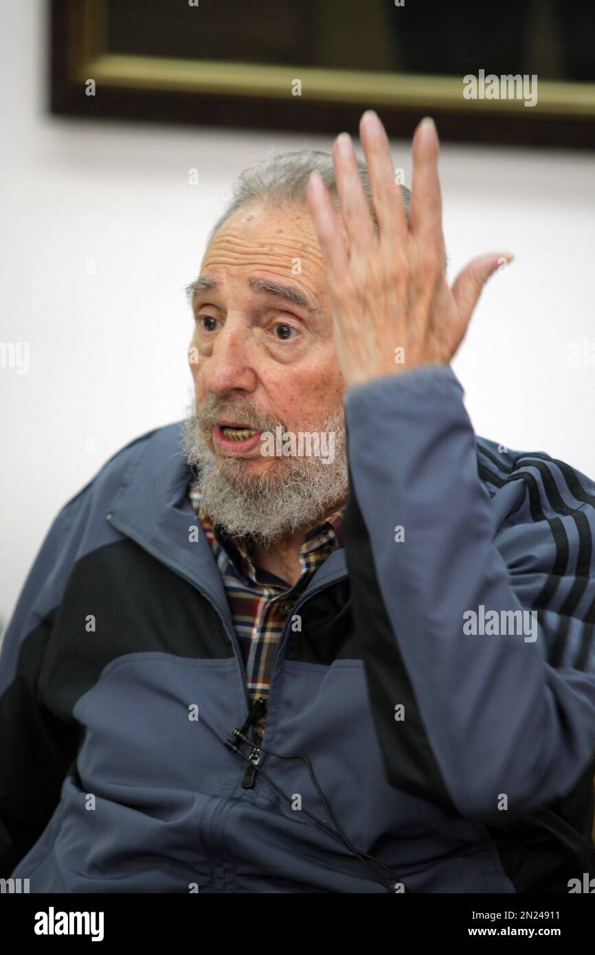Cuban leader Fidel Castro spreaks during an interview with Cubavision ...