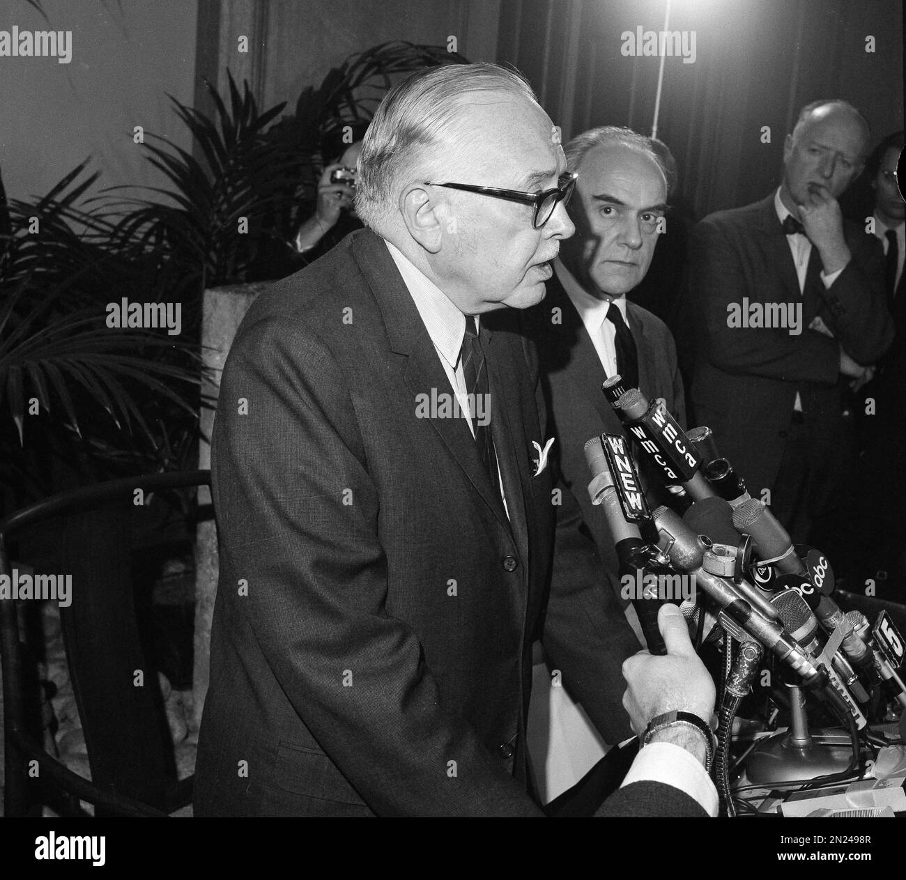 Columbia University President Grayson Kirk, left, speaks at a news ...