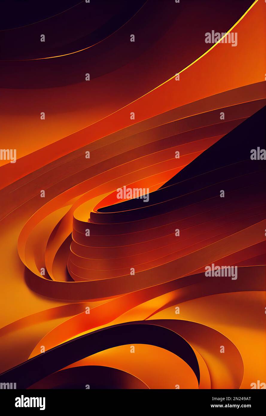 Colorful orange wavy shapes abstract background. Decorative vertical ...