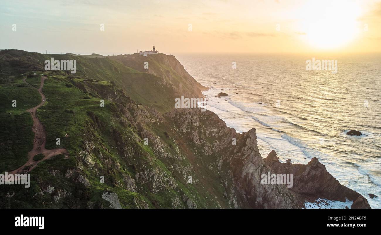 Aerial view of Cabo da Roca, the westernmost point of the European ...