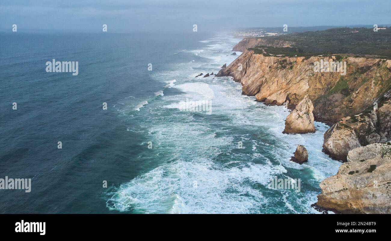 Aerial view of Cabo da Roca, the westernmost point of the European ...