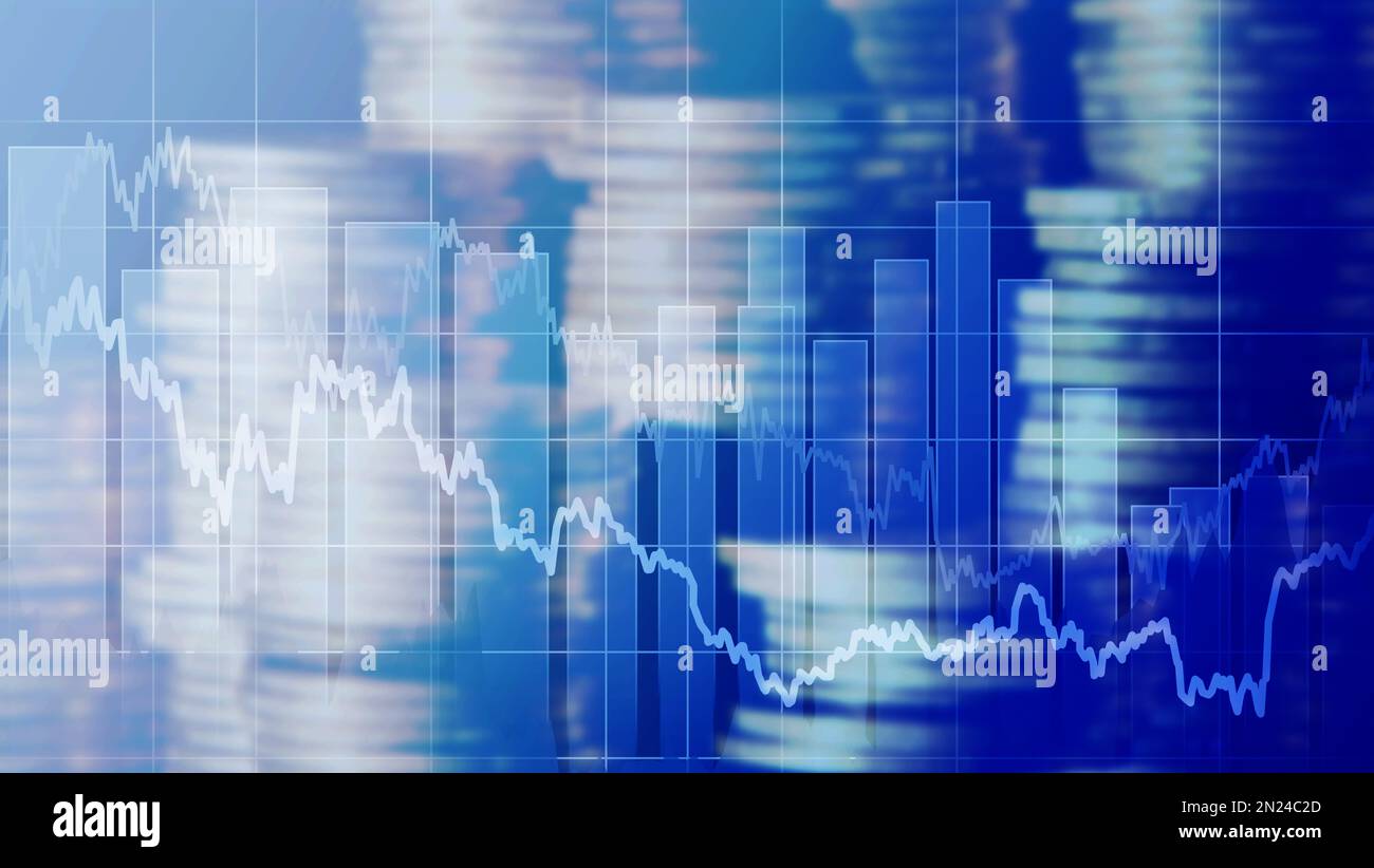 Money exchange. Double exposure with coins and different graphs Stock ...
