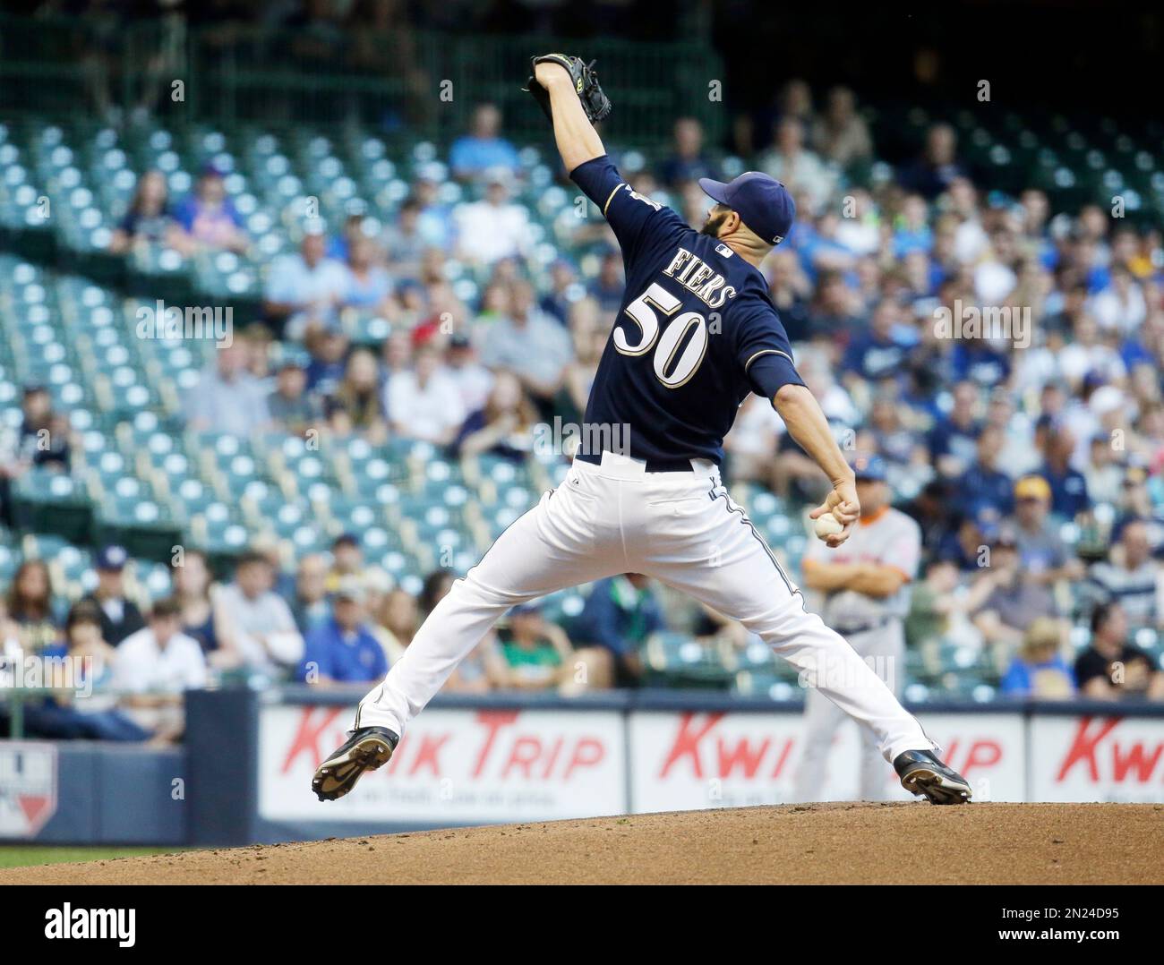 Milwaukee Brewers starting pitcher Mike Fiers throws during the first ...