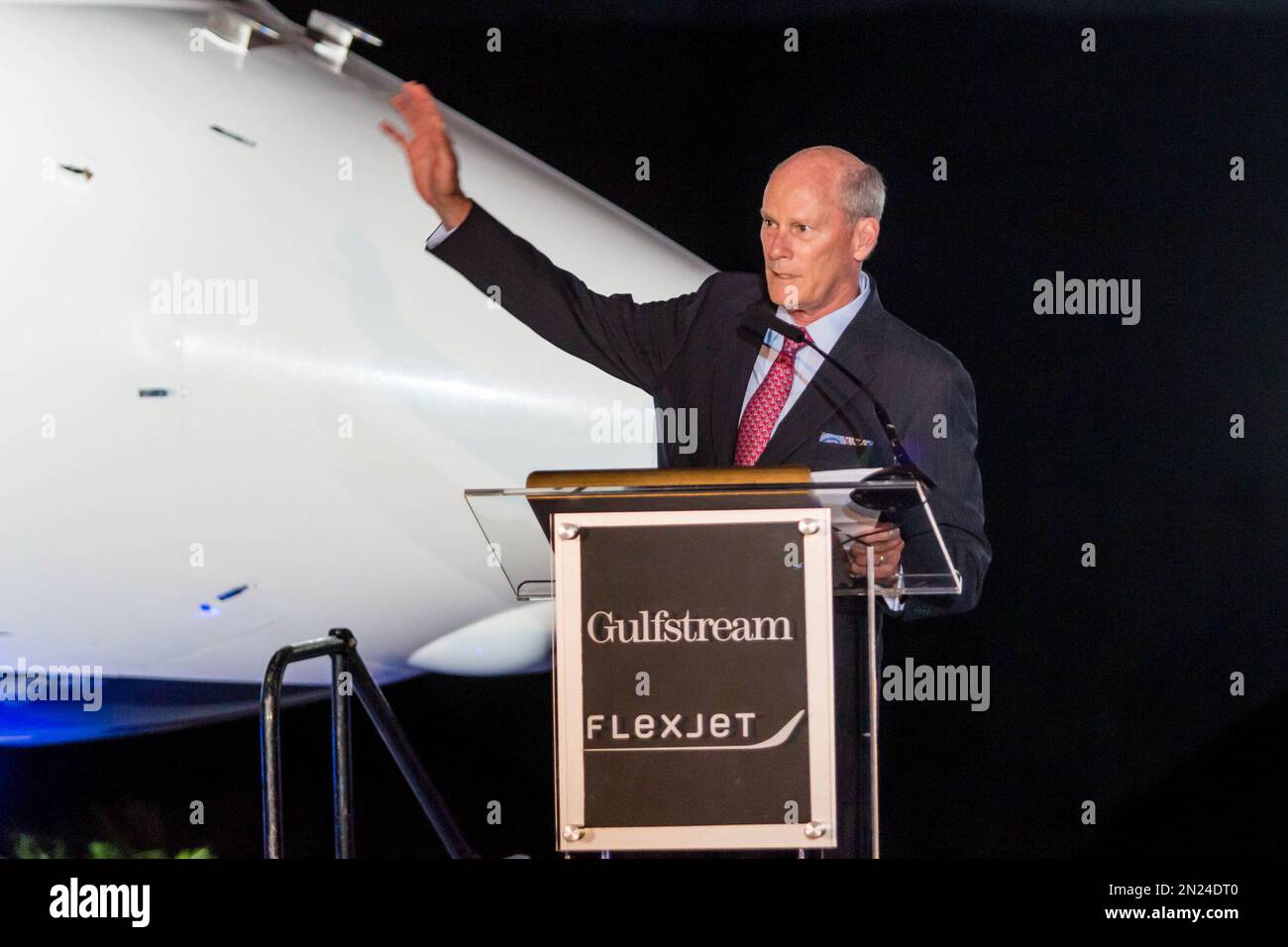 Gulfstream President Larry Flynn speaks during a special delivery ...