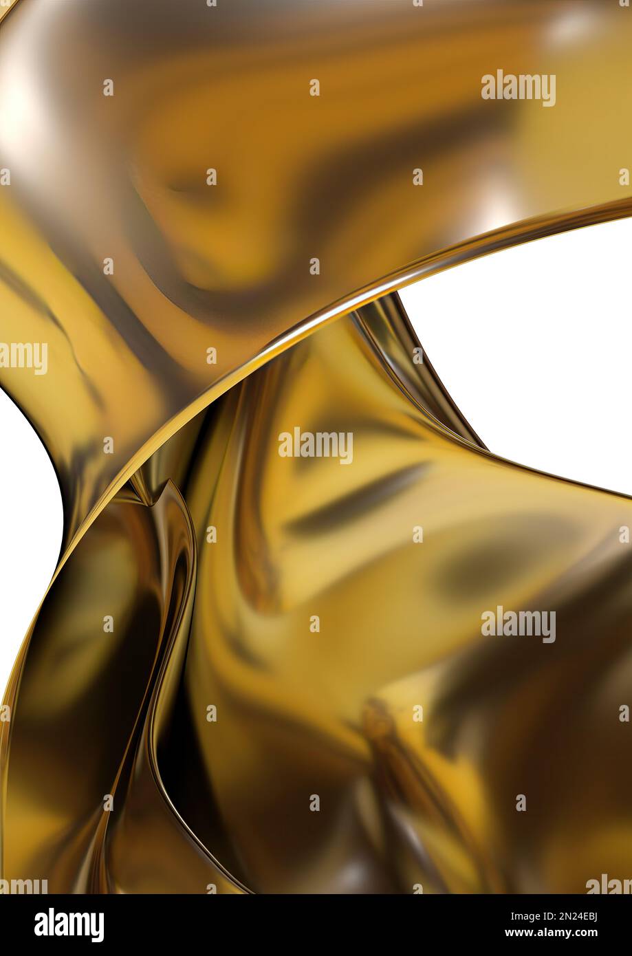 Golden air flow organic and fluid metal plate abstract dramatic modern ...