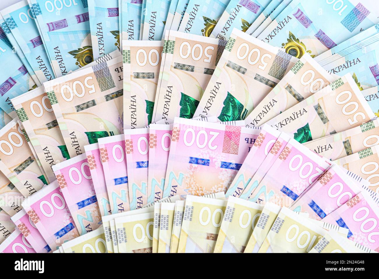 Ukrainian money as background, top view. National currency Stock Photo ...