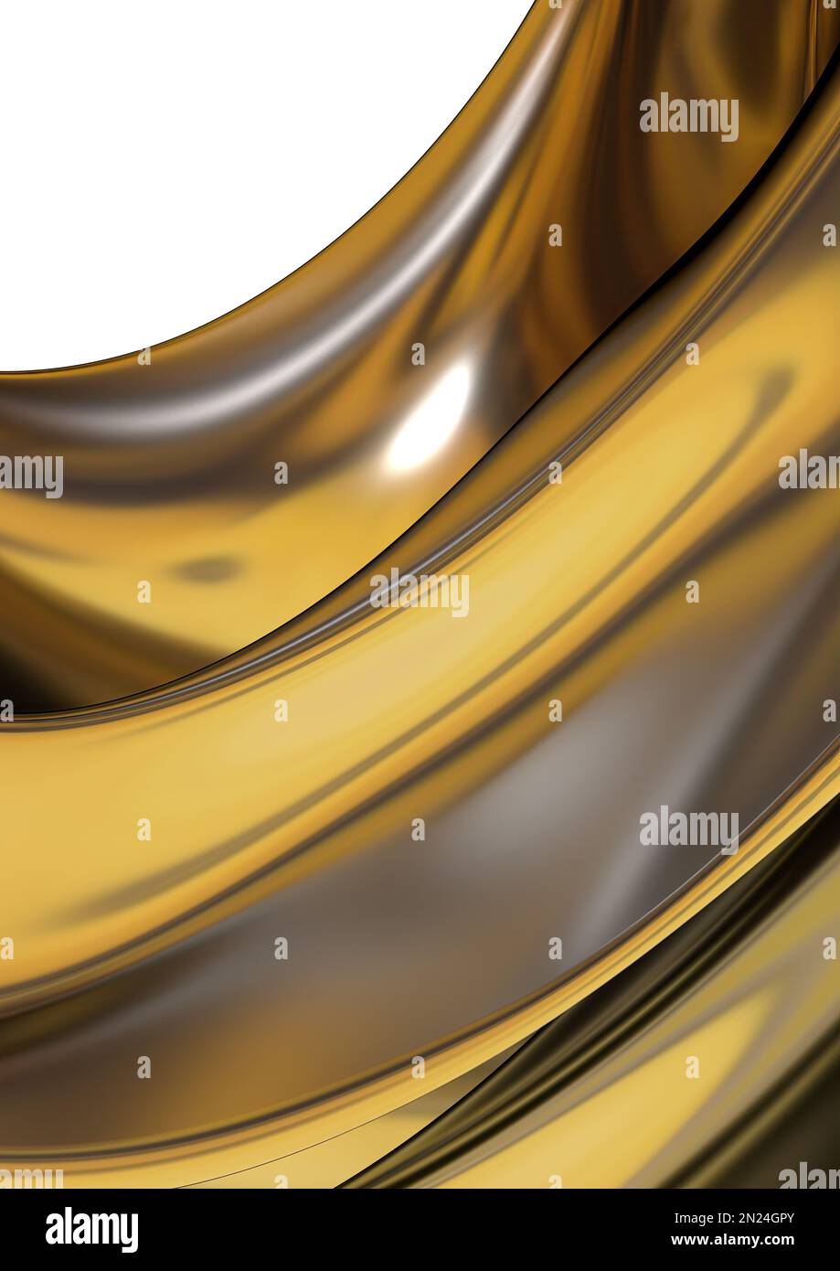 Golden large curved liquid yown metal plate abstract dramatic modern ...