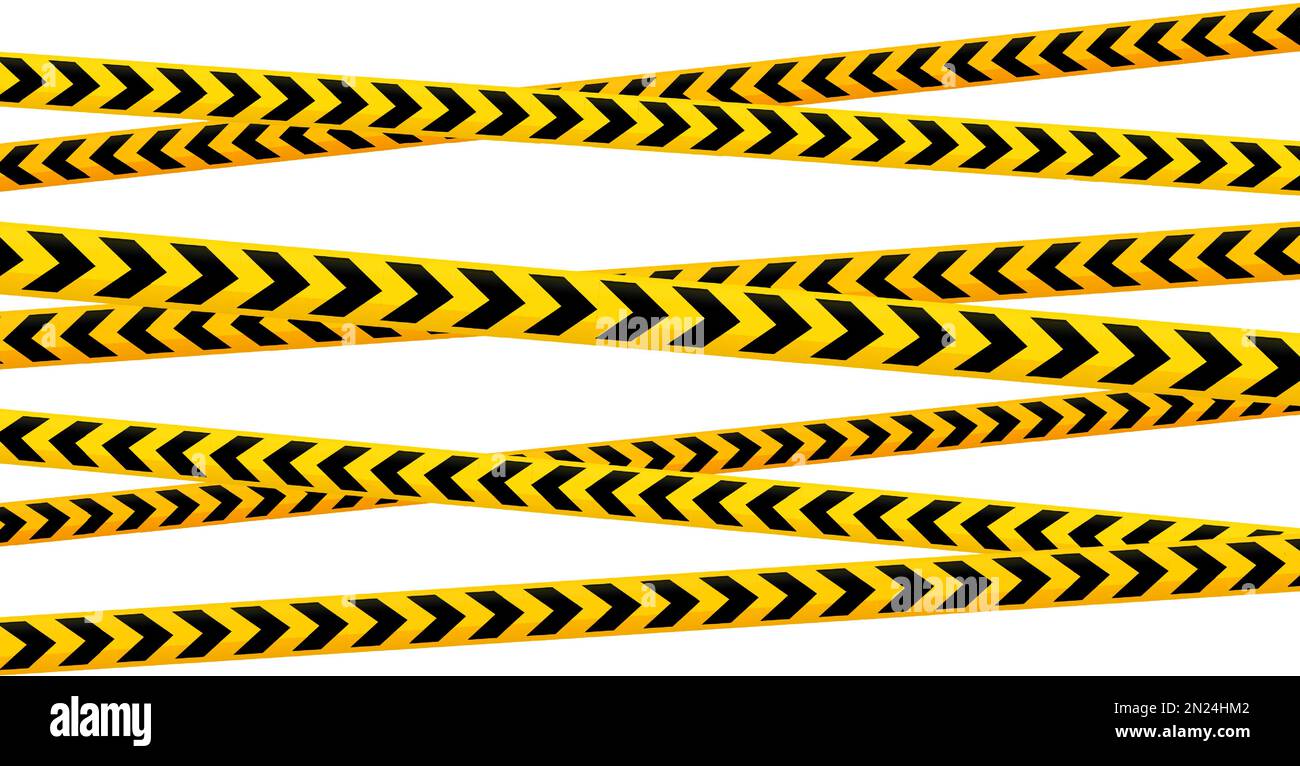 Crossed caution tape set. Yellow and black warning stripes. Repeating ...