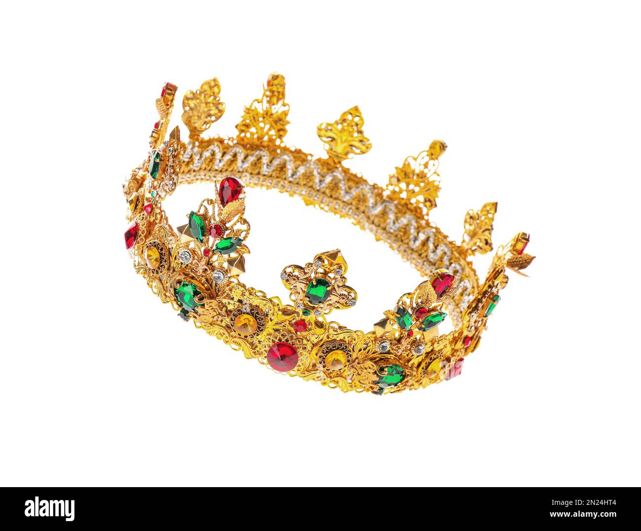 Beautiful golden crown on white background. Fantasy item Stock Photo ...