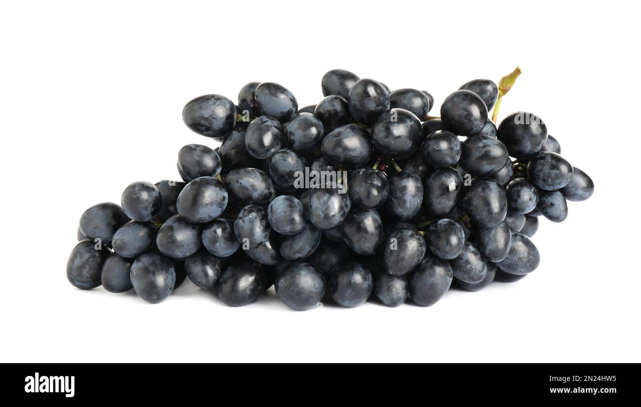 Bunch of fresh ripe juicy dark blue grapes isolated on white Stock ...
