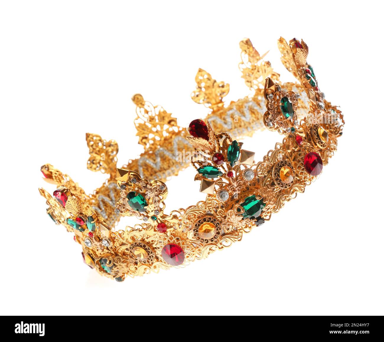 Beautiful golden crown on white background. Fantasy item Stock Photo ...