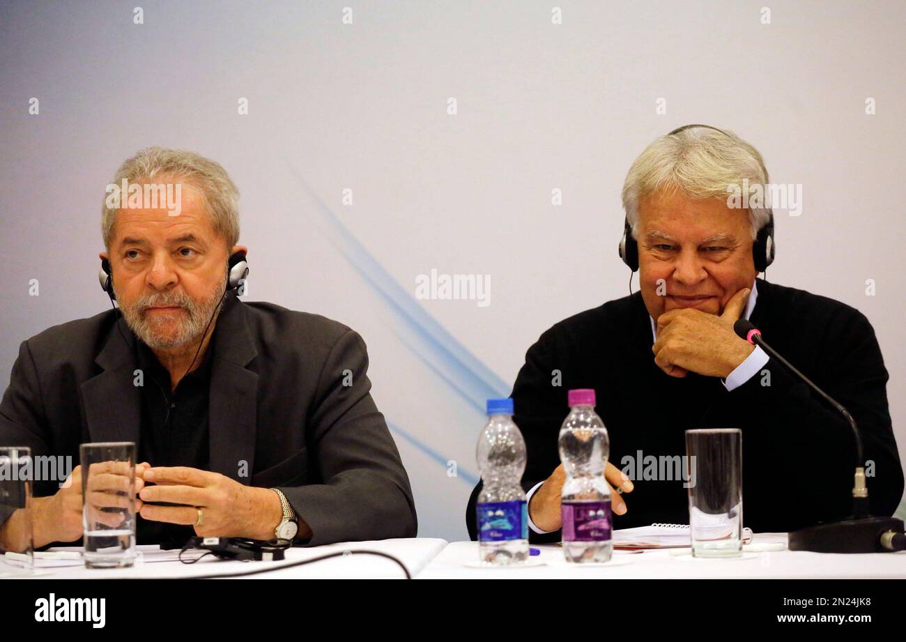 Brazil's former President Luiz Inacio Lula da Silva, left, and Spain's ...
