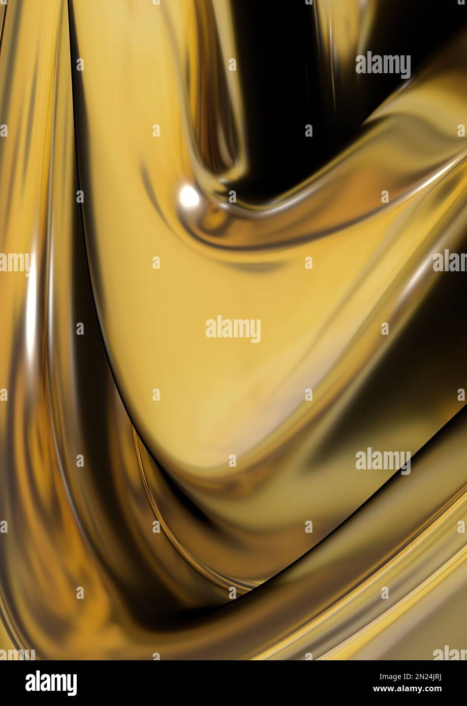 Golden metal plate heavily bent and twisted Abstract, dramatic, modern ...