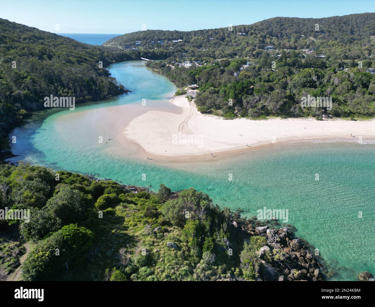 An aerial view of the Hat Head shore of New South Wales, Queensland ...