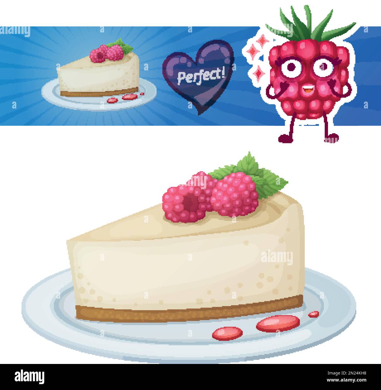Cheesecake with raspberry icon, cartoon vector illustration with berry ...