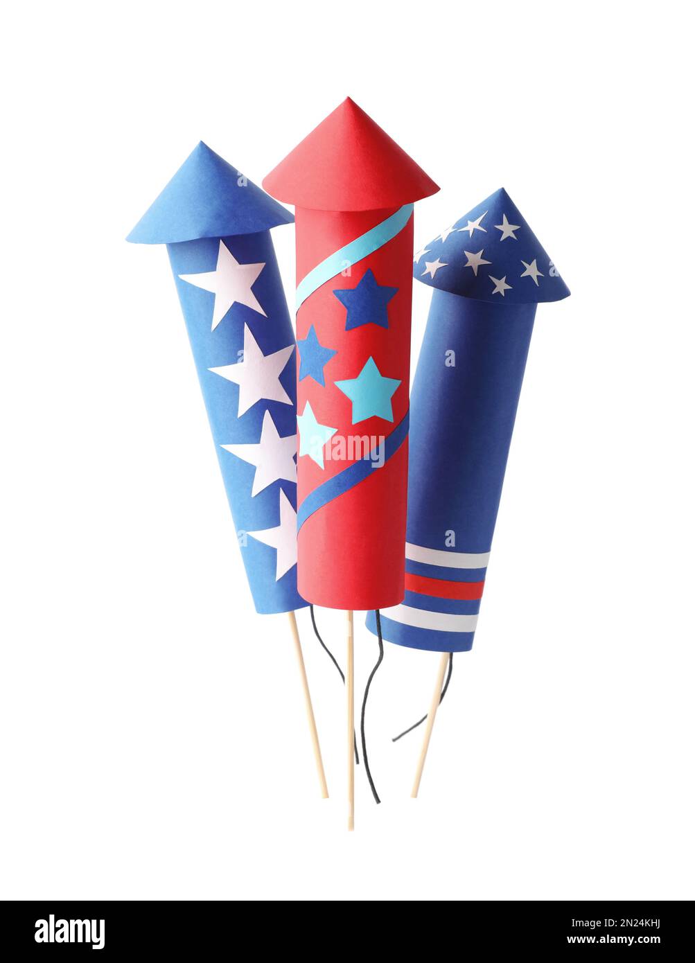 Firework rockets on white background. Festive decor Stock Photo - Alamy