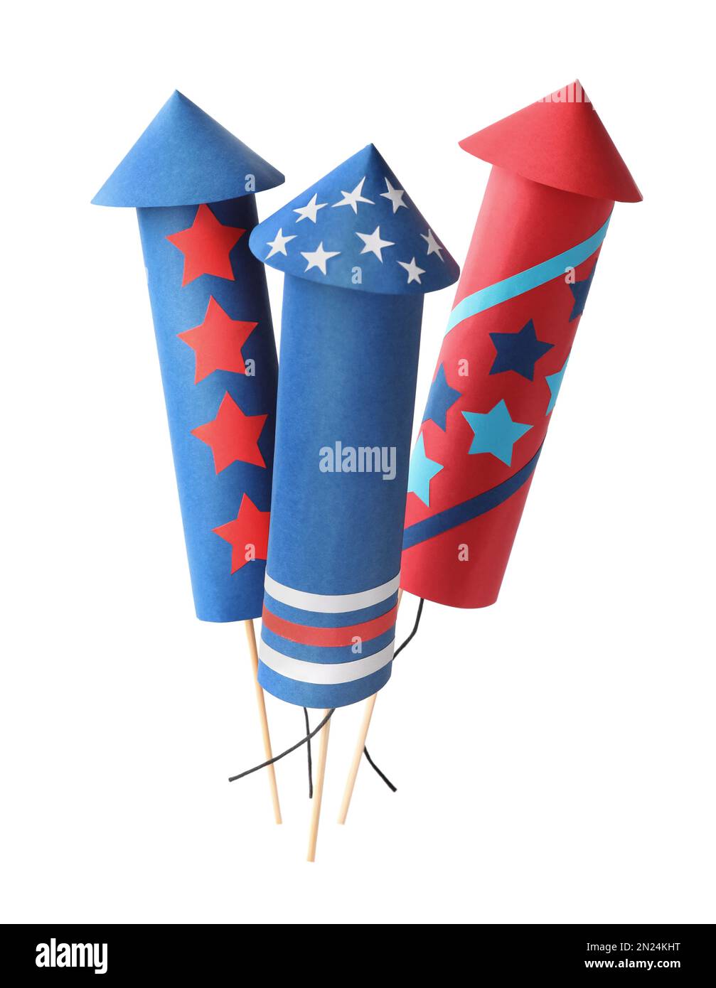 Firework rockets on white background. Festive decor Stock Photo - Alamy