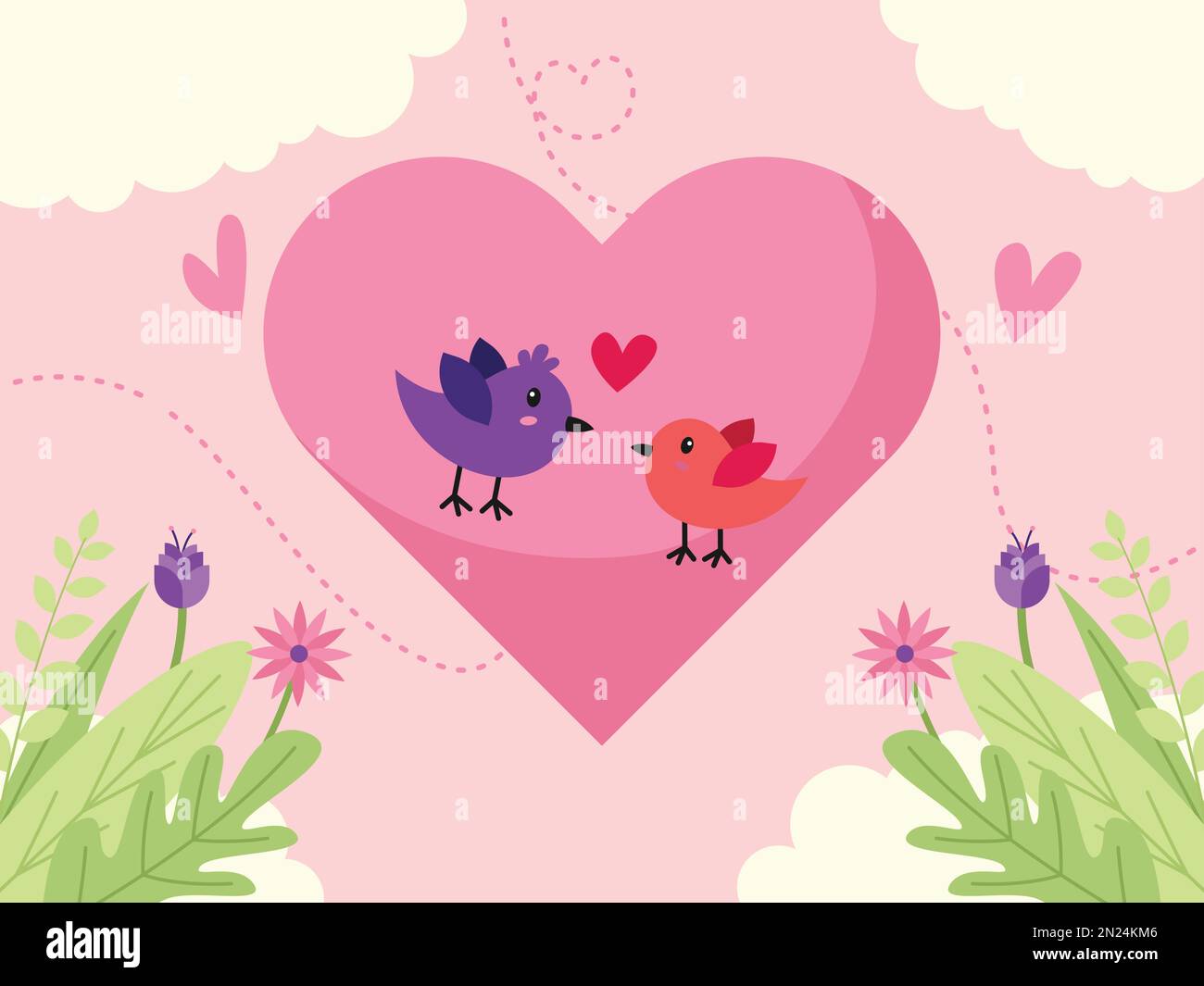 Hand Drawn of Birds Couple Love. Valentine's Day Vector Illustration ...