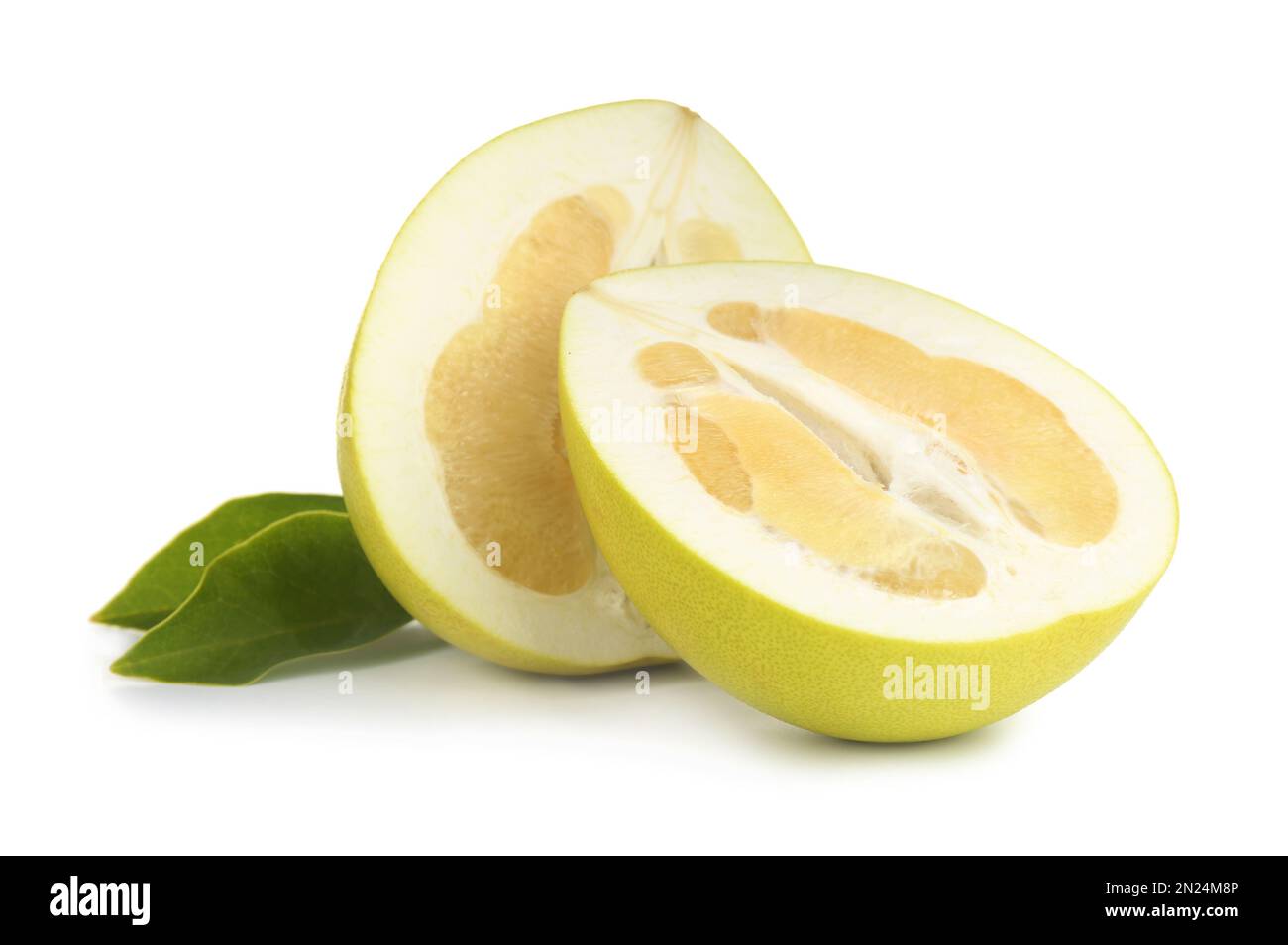 Fresh cut pomelo fruit and leaves isolated on white Stock Photo - Alamy