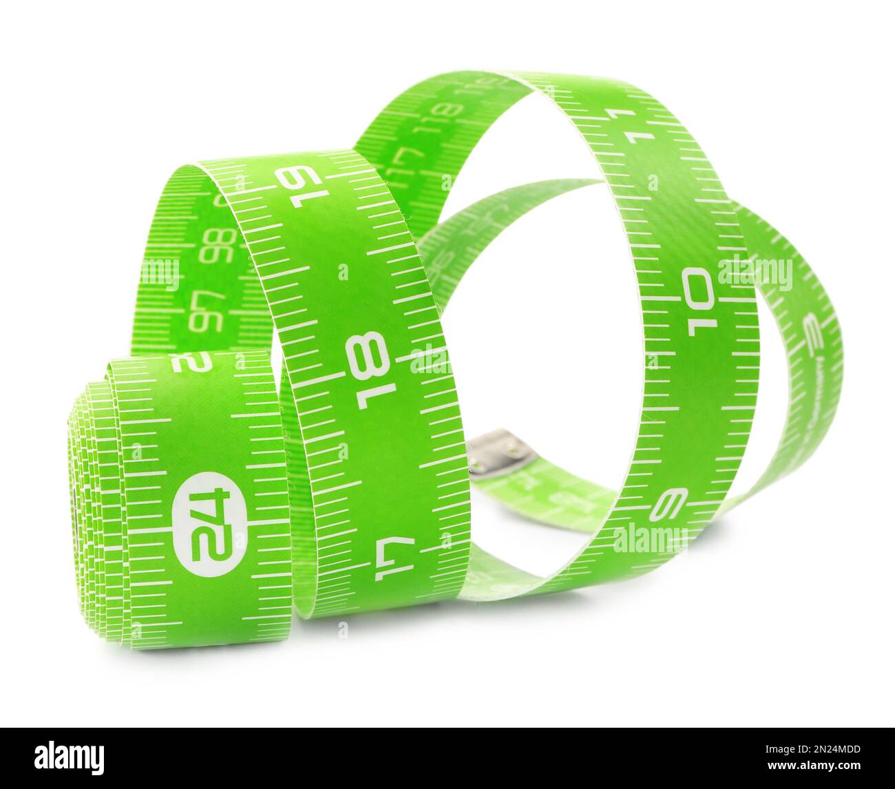 Long green measuring tape isolated on white Stock Photo - Alamy