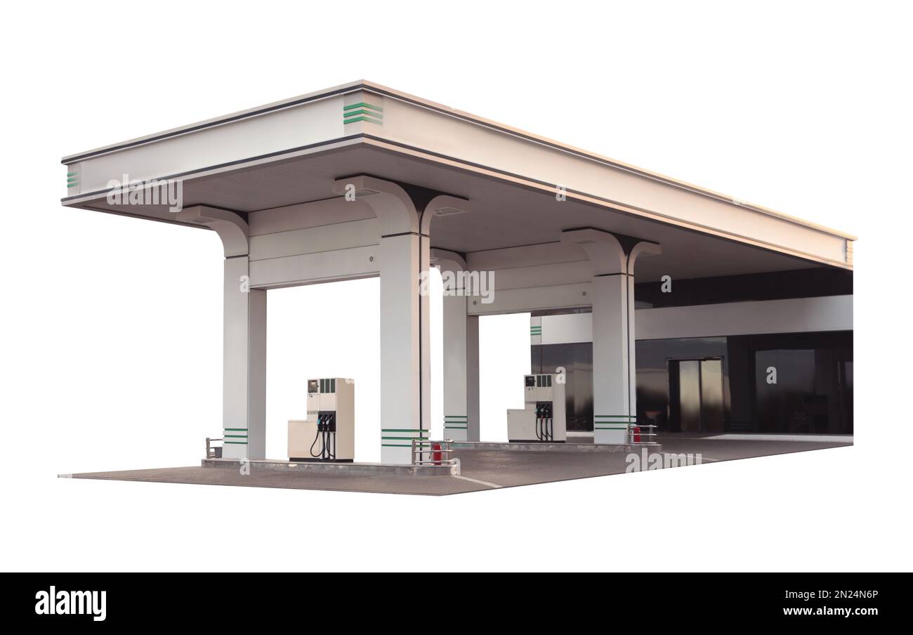 Modern gas station on white background, exterior Stock Photo - Alamy