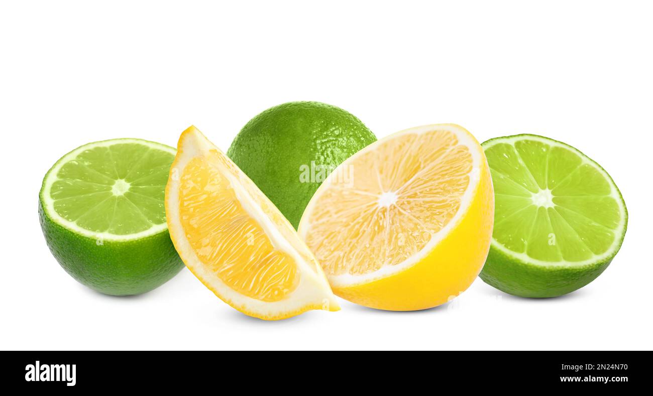Fresh ripe limes and lemons on white background Stock Photo - Alamy