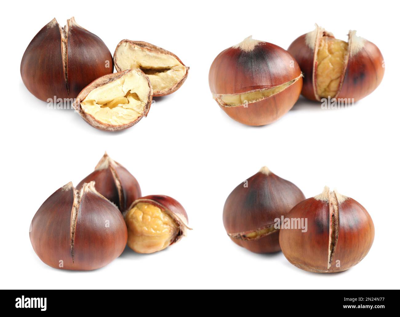 Set of sweet roasted edible chestnuts isolated on white Stock Photo - Alamy