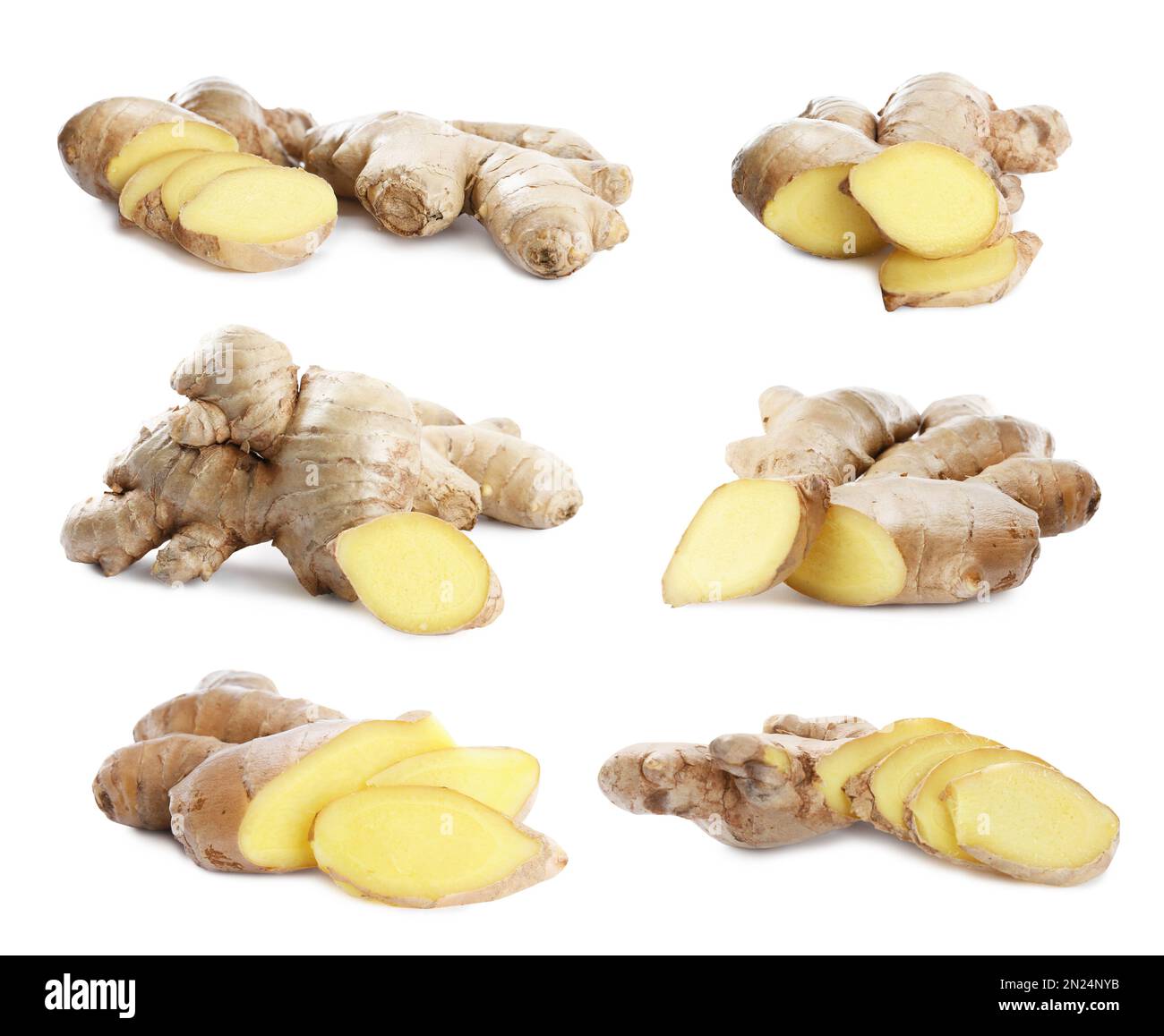 Set of fresh aromatic ginger on white background Stock Photo - Alamy