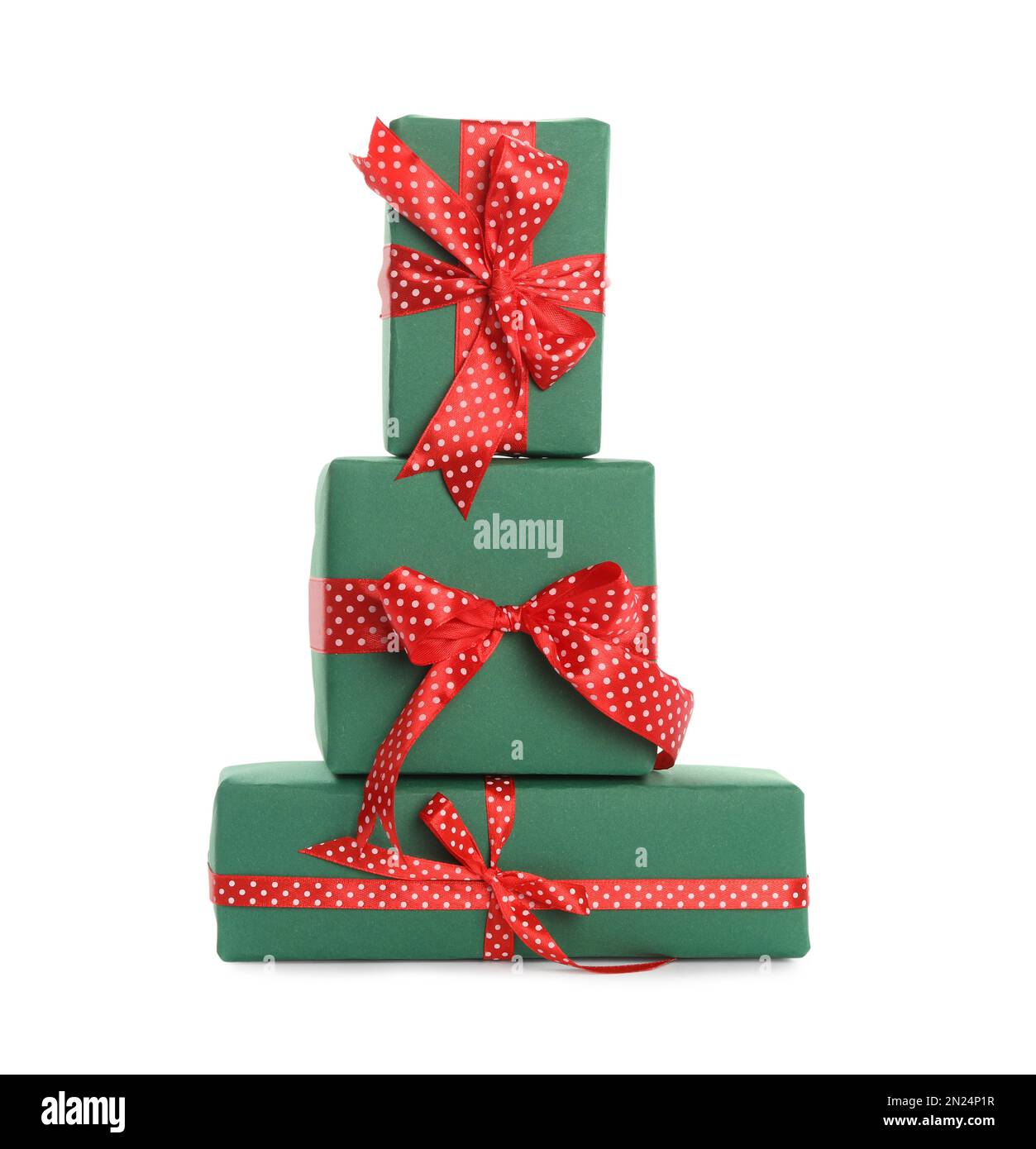 Stack of Christmas gift boxes on white background Stock Photo - Alamy