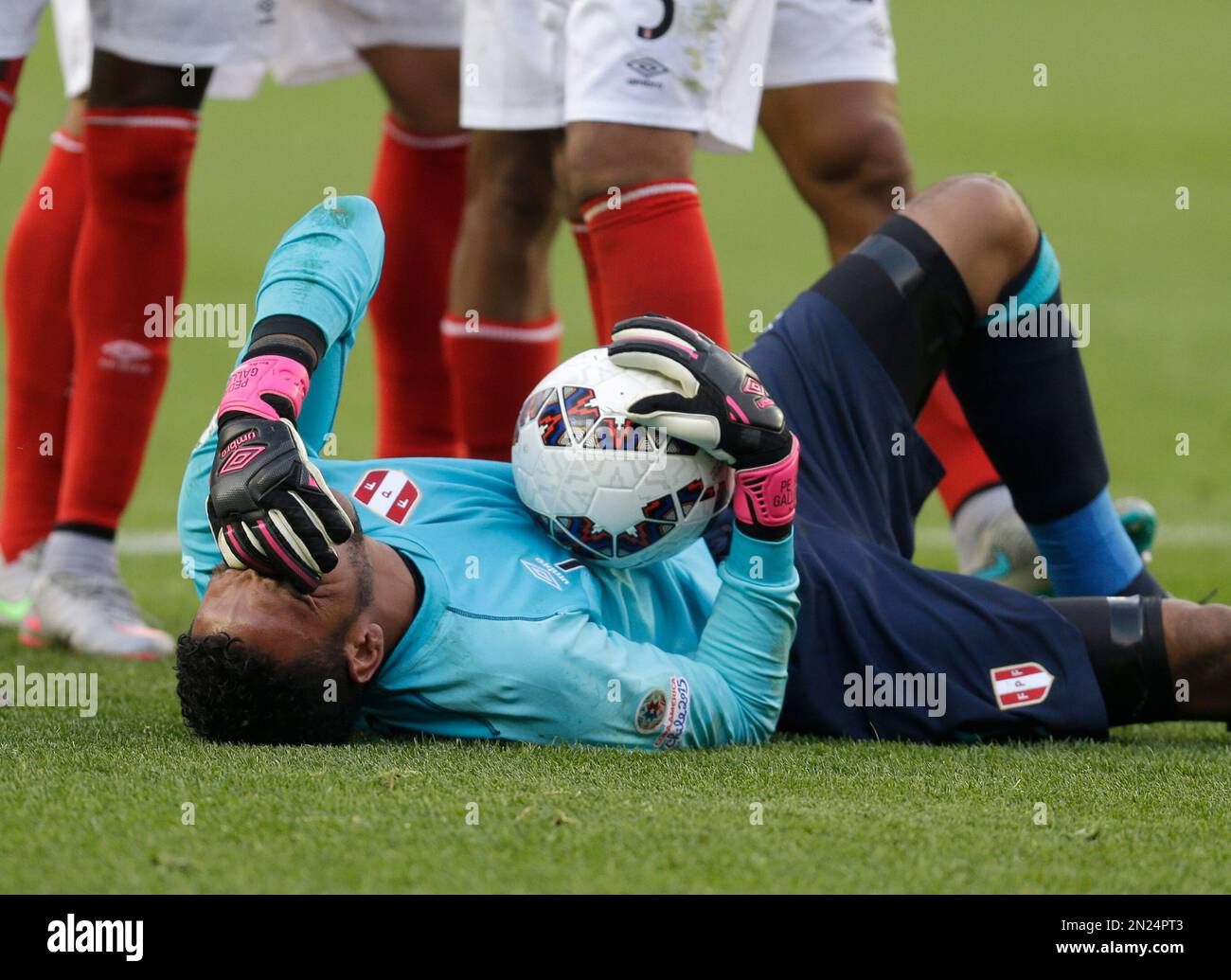 Peru's goalkeeper Pedro Gallese grimaces during a Copa America Group C ...