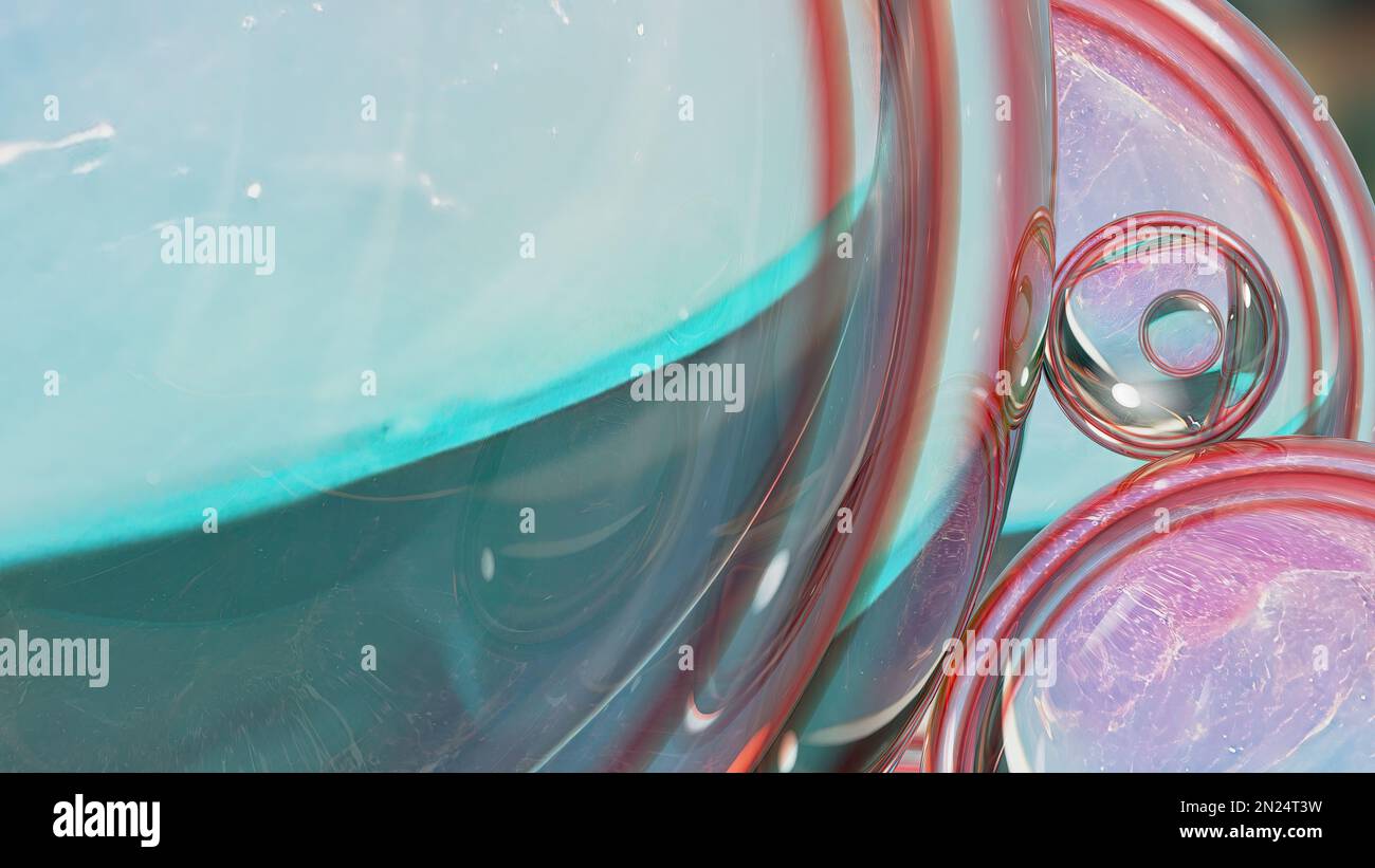 Cyber pink glass spheres overlapping each other. Abstract, dramatic ...