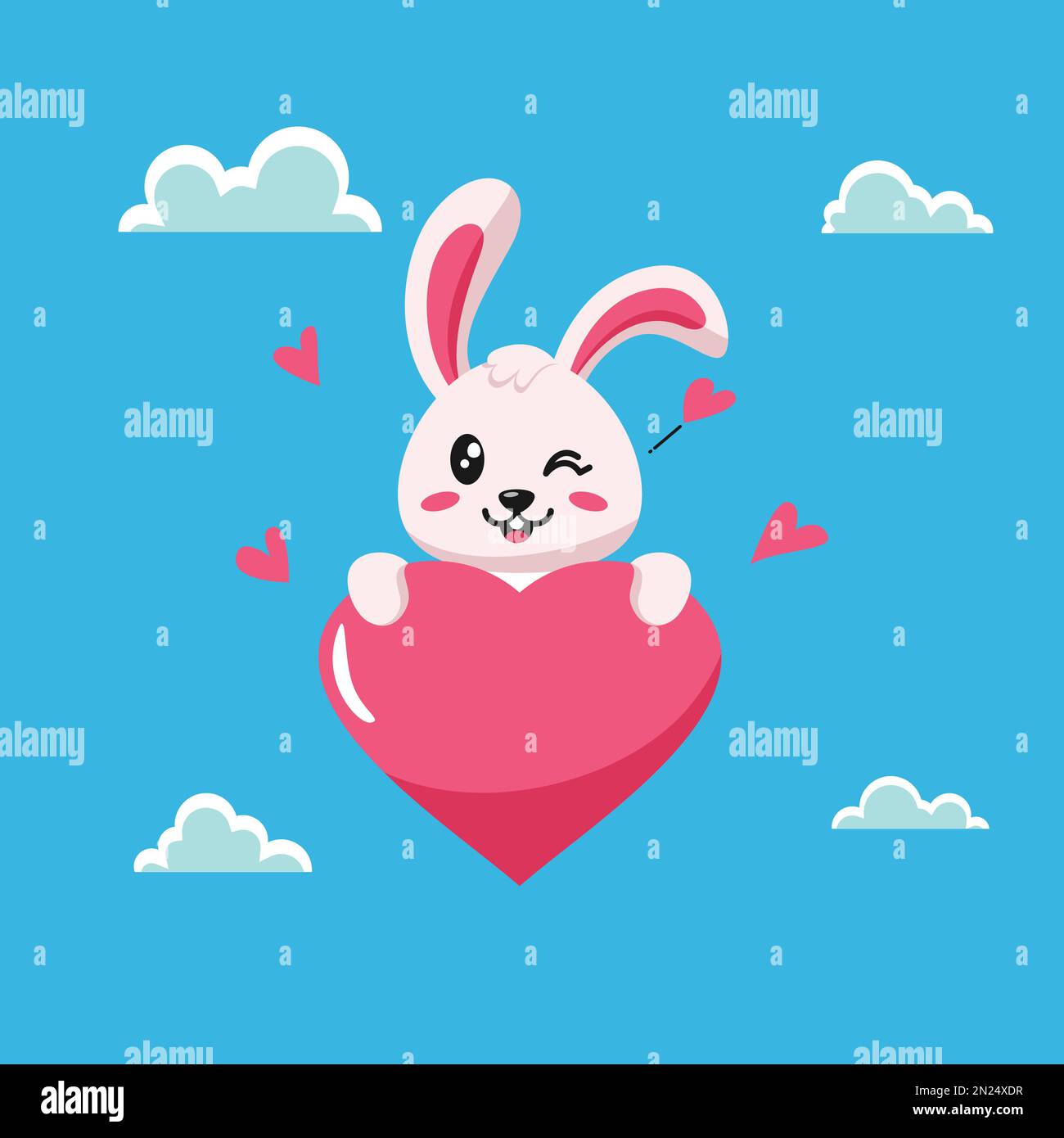 Flat Illustration of Bunny with Big Heart Love. Valentine's Day Vector ...