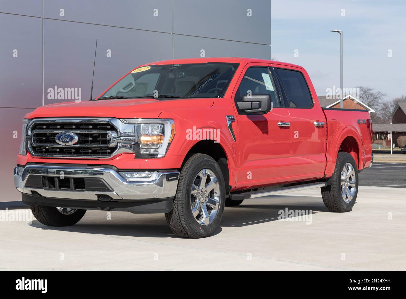 Kokomo - Circa February 2023: Ford F-150 display at a dealership. The ...