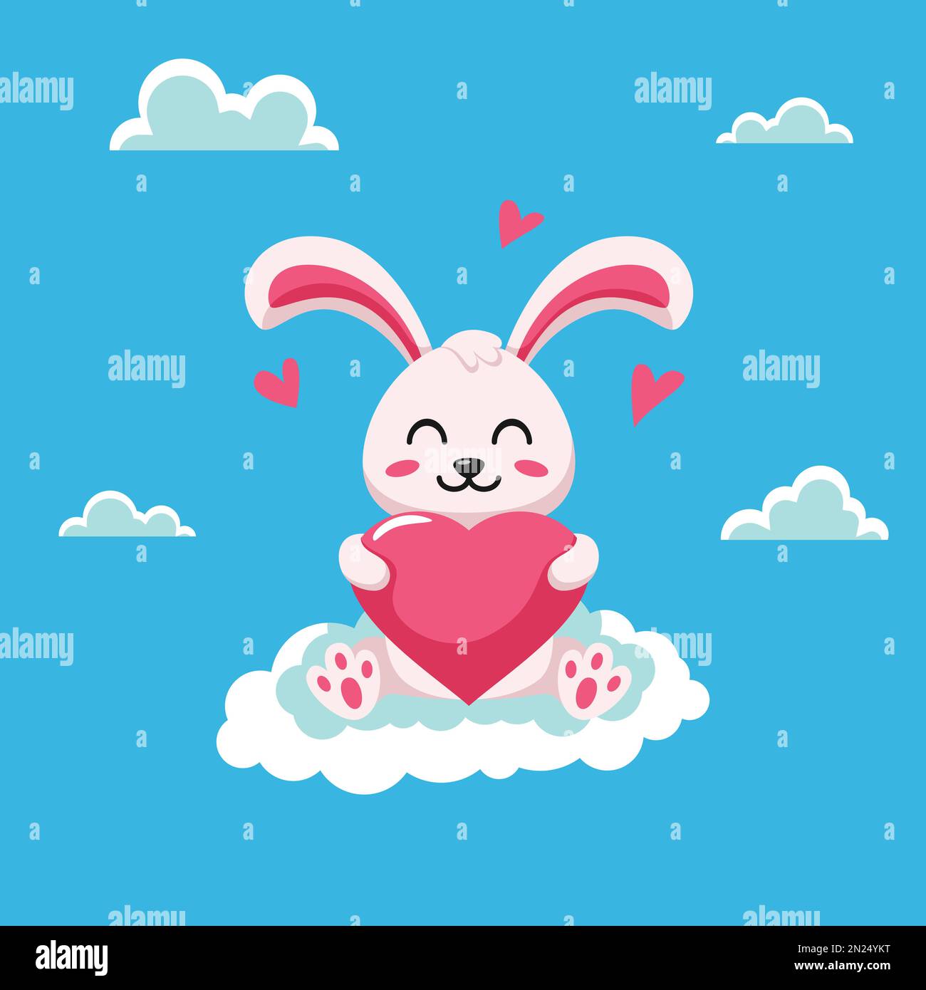 Flat Illustration of Bunny Holding a Big Heart Love. Valentine's Day ...