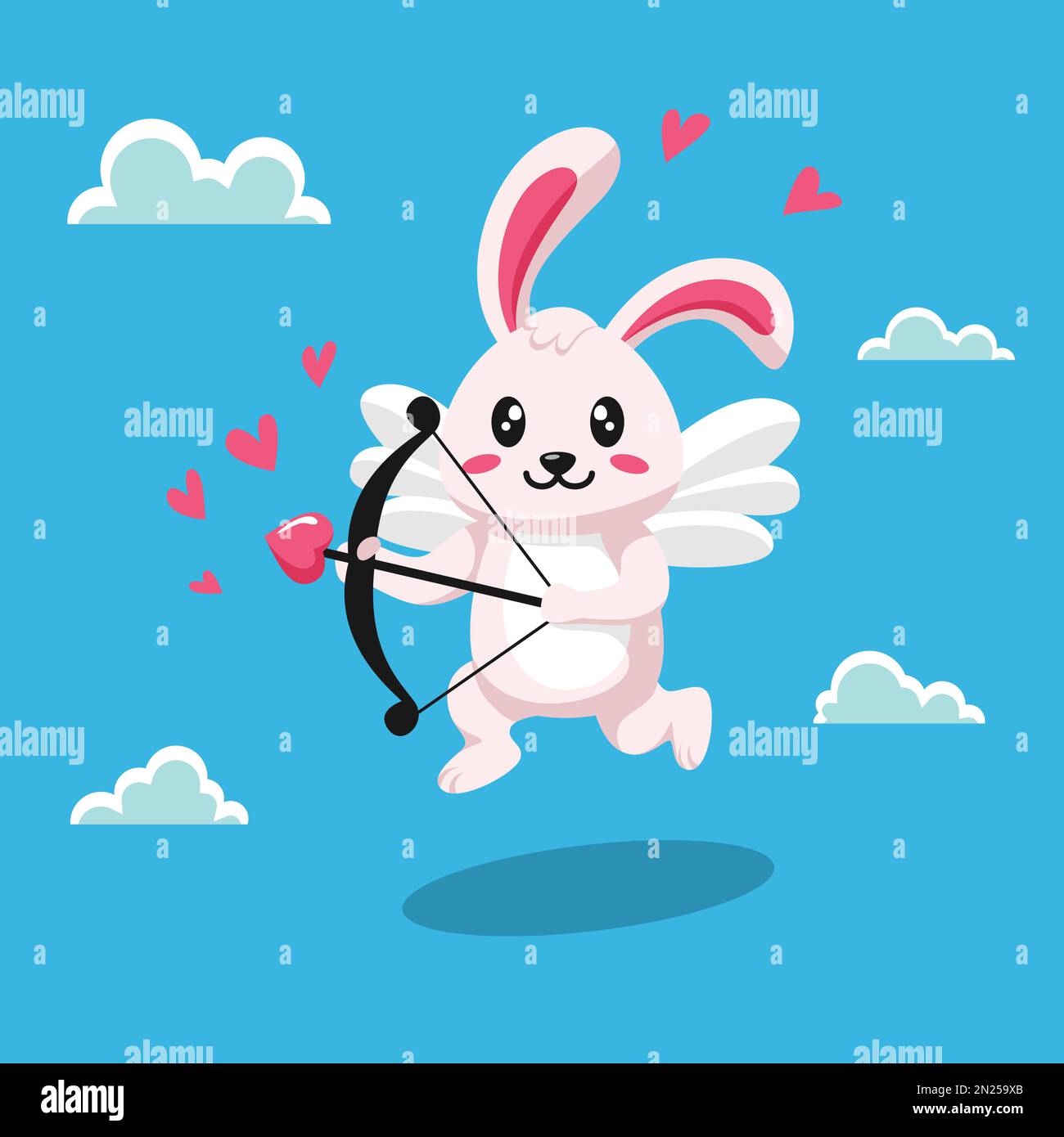 Flat Illustration of Bunny, Cupid Love. Valentine's Day Vector ...