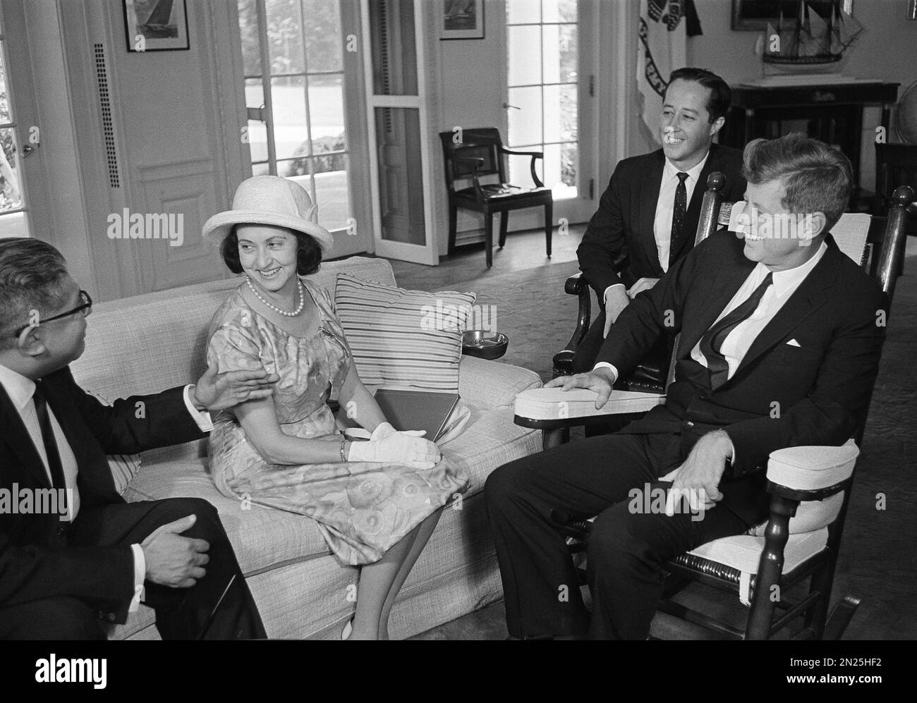 President John F. Kennedy chats with Eva Samano, first lady of Mexico ...