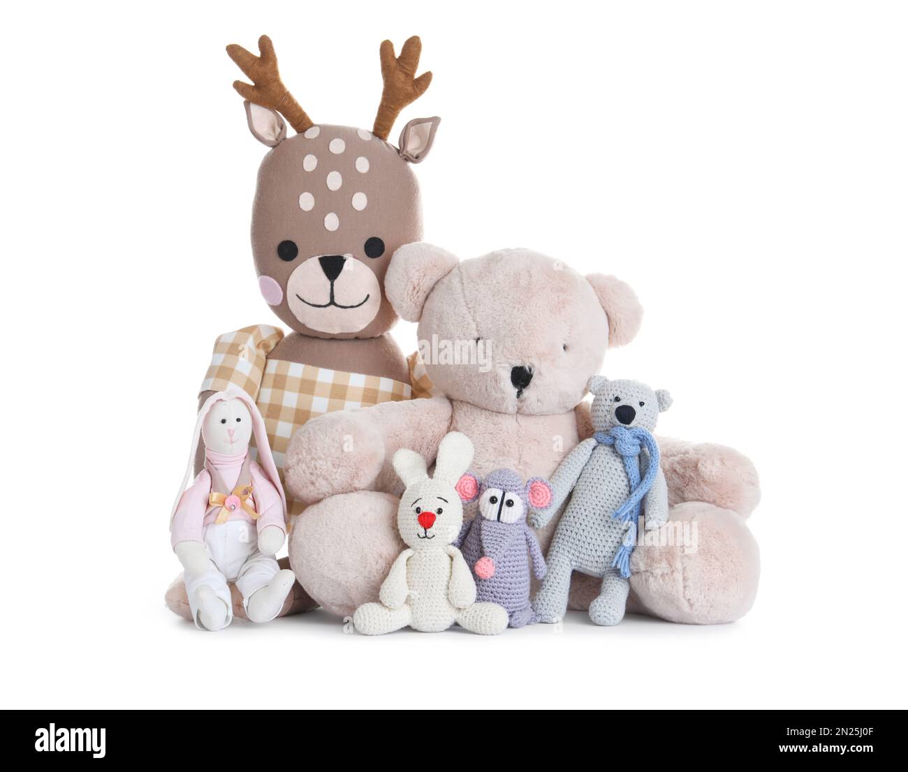 Different cute soft toys on white background Stock Photo - Alamy