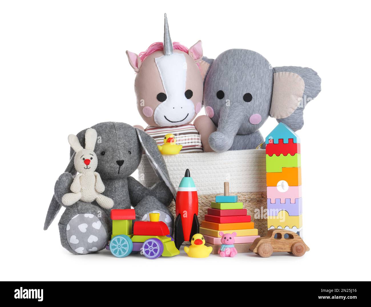 Set of different toys on white background Stock Photo - Alamy