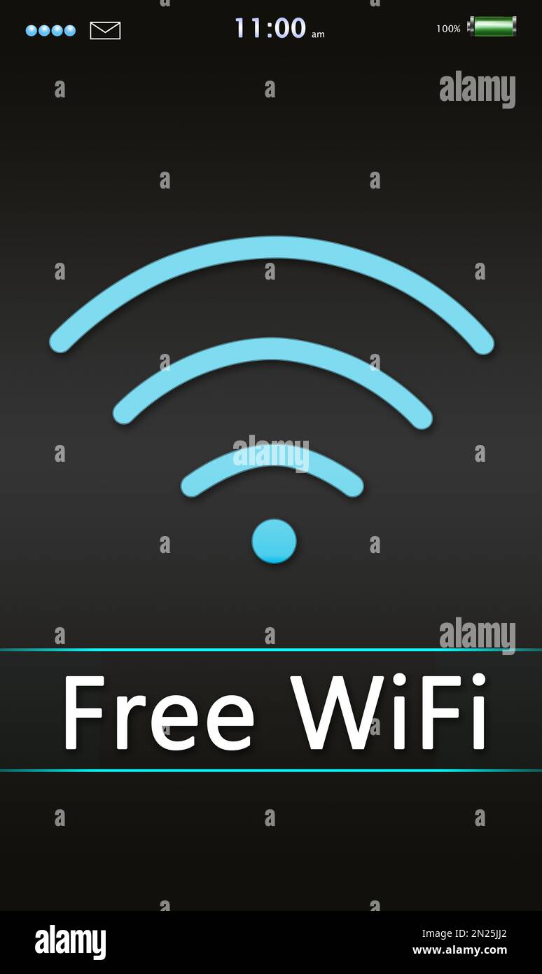 Free WiFi. Gadget display with text and symbol, illustration design ...