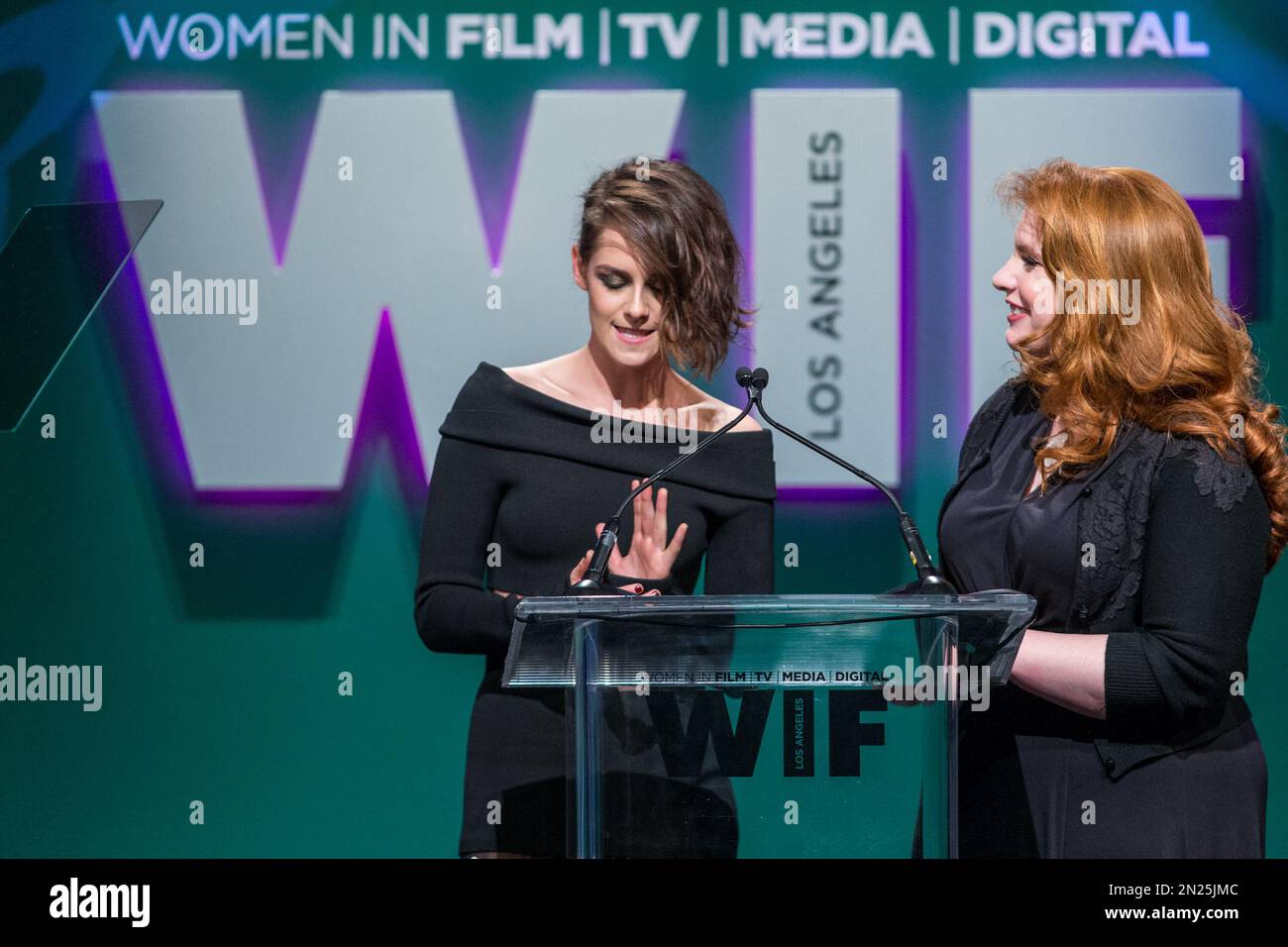 Actress Kristen Stewart, left, and writer Stephenie Meyer speak at the ...