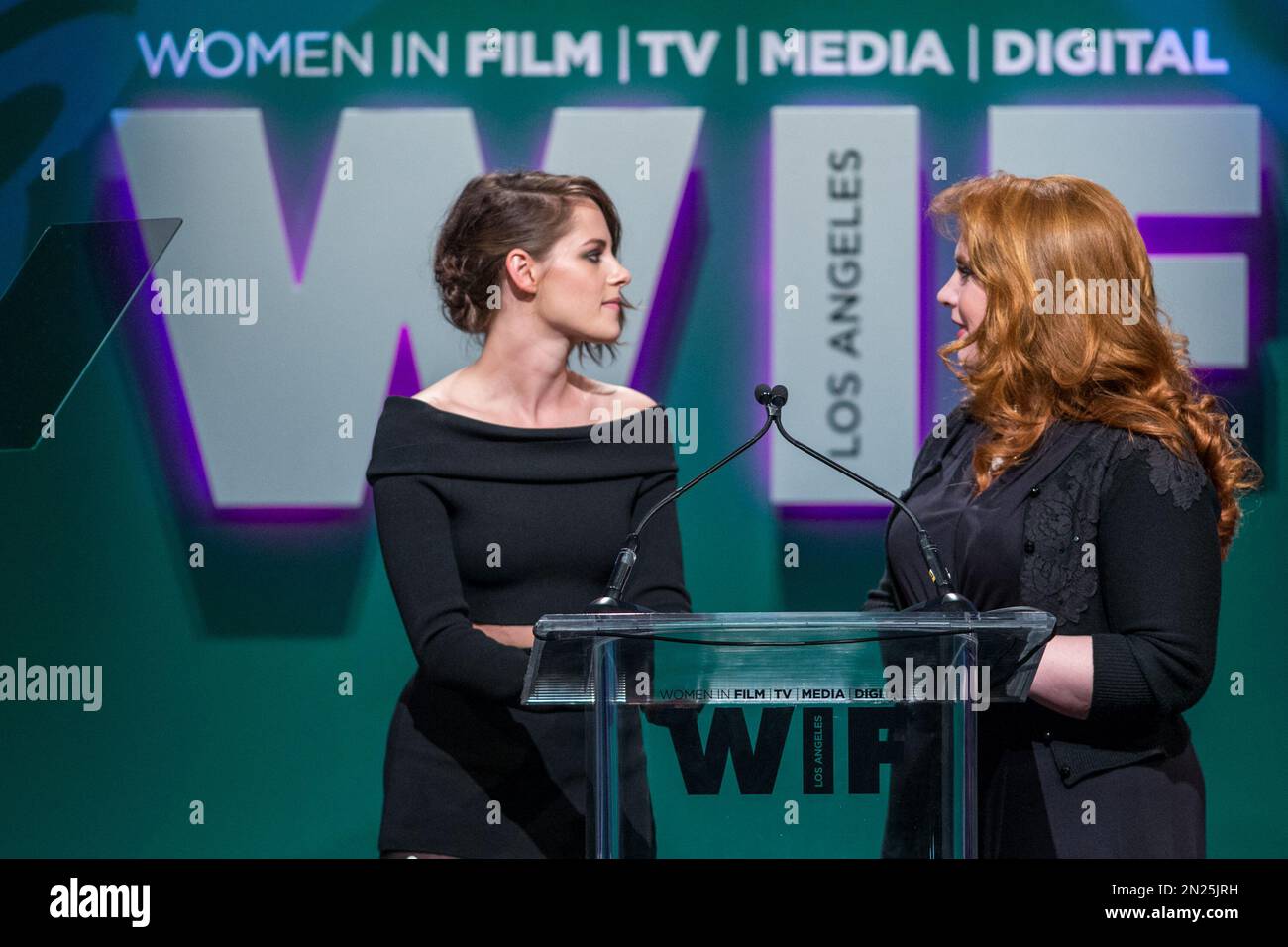 Actress Kristen Stewart, left, and writer Stephenie Meyer speak at the ...