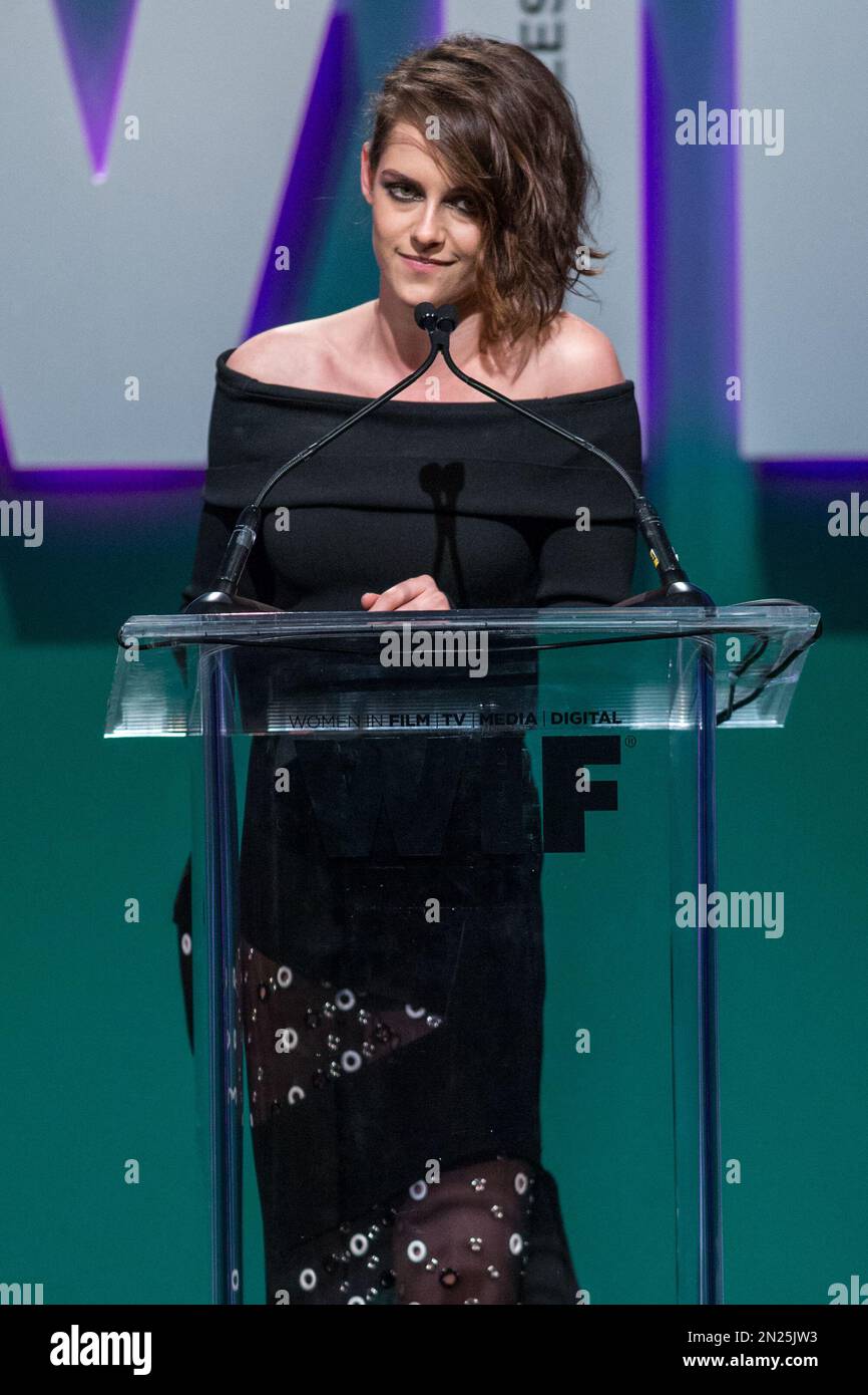 Kristen Stewart speaks at the Women in Film 2015 Crystal + Lucy Awards ...