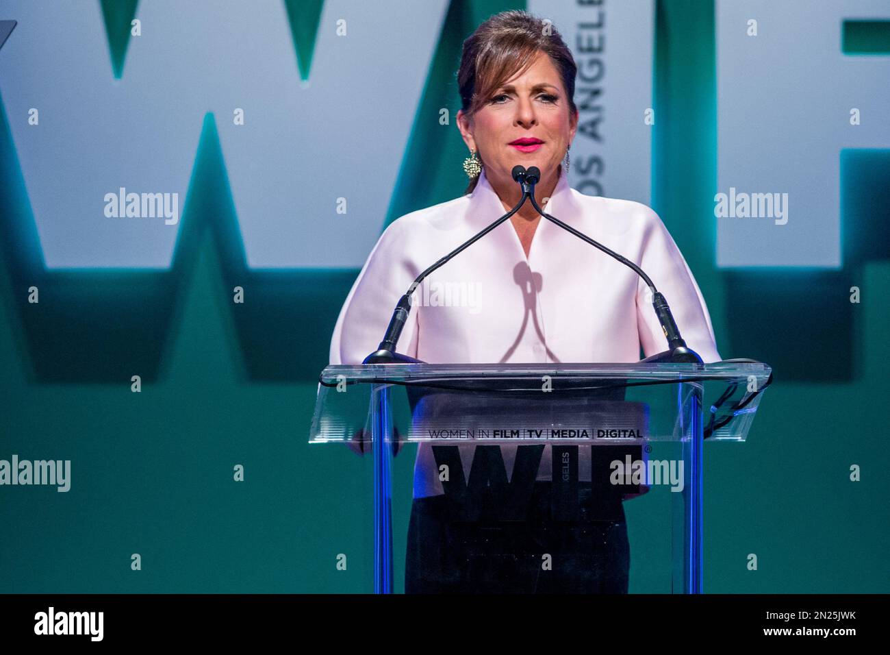 Cathy Schulman, President, Women In Film, speaks at the Women in Film ...