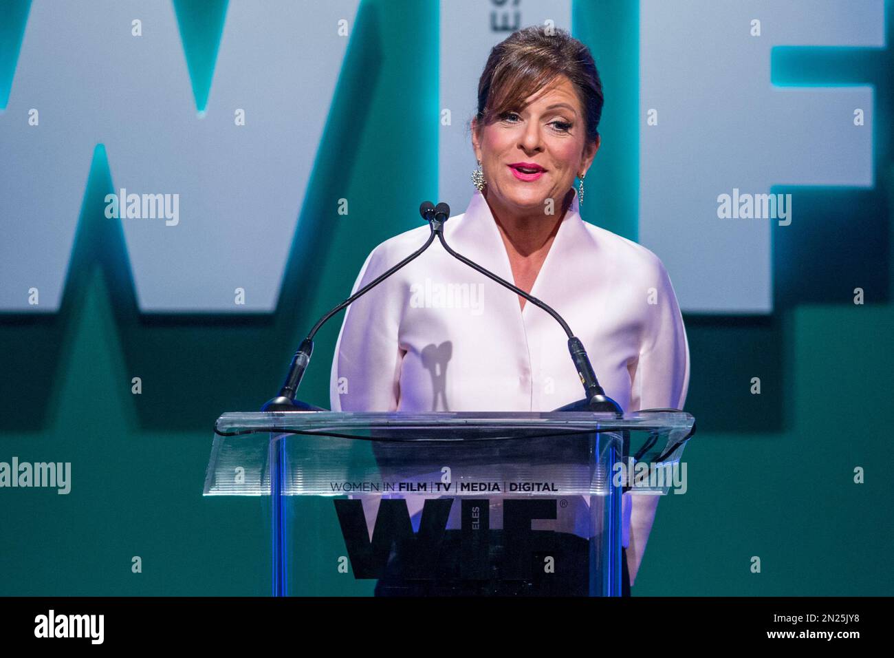 Cathy Schulman, President, Women In Film, speaks at the Women in Film ...